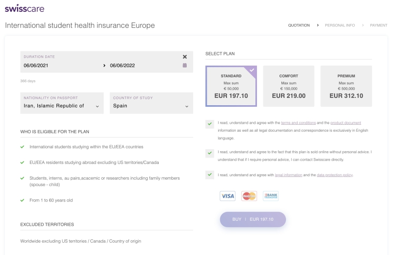 راهنمای گام به گام خرید بیمه دانشجویی سوئیس کر (swisscare) با کارت های ...